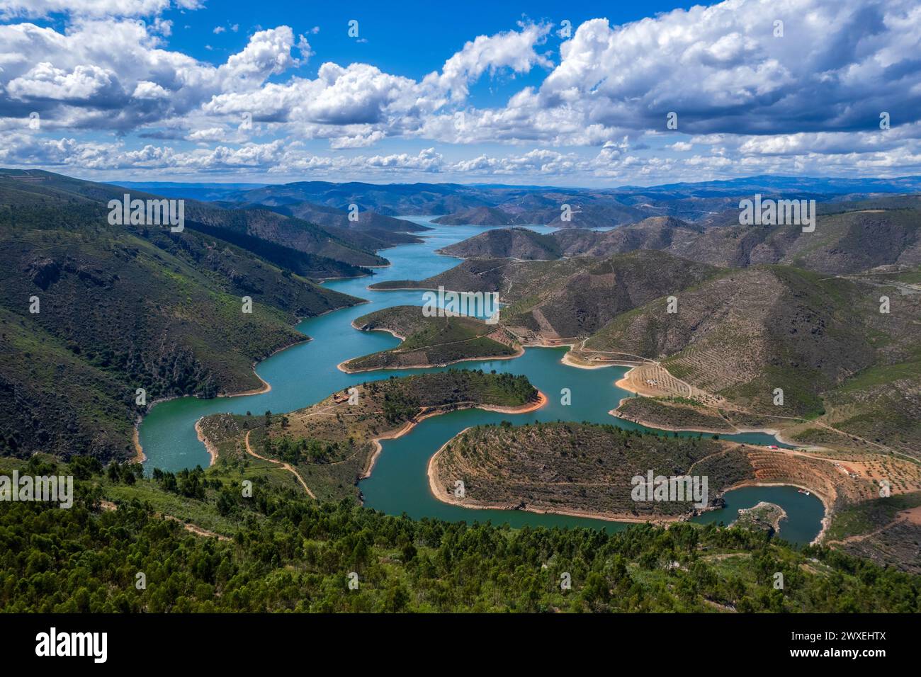 Abstract landscape of Sabor lake, Tras os Montes and Alto Douro ...