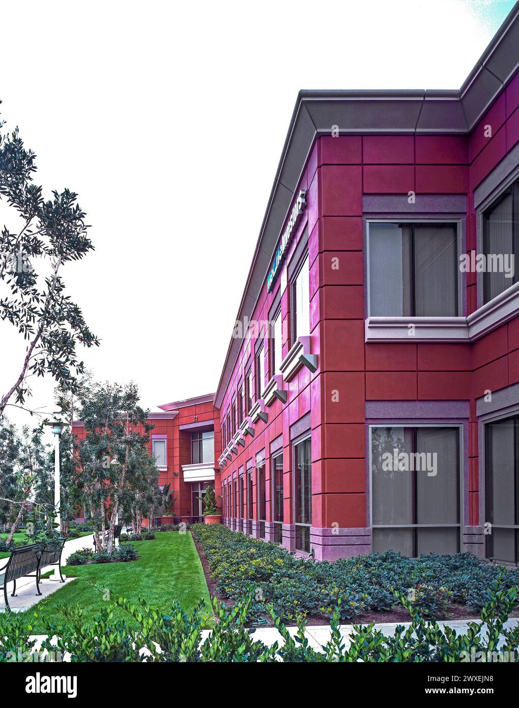 Perspective-controlled architectural exterior elevation of a new ...