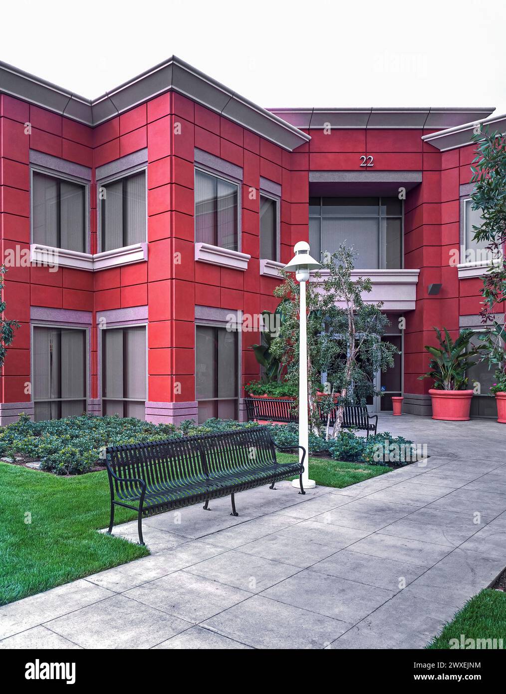 Perspective-controlled architectural exterior elevation of a new ...