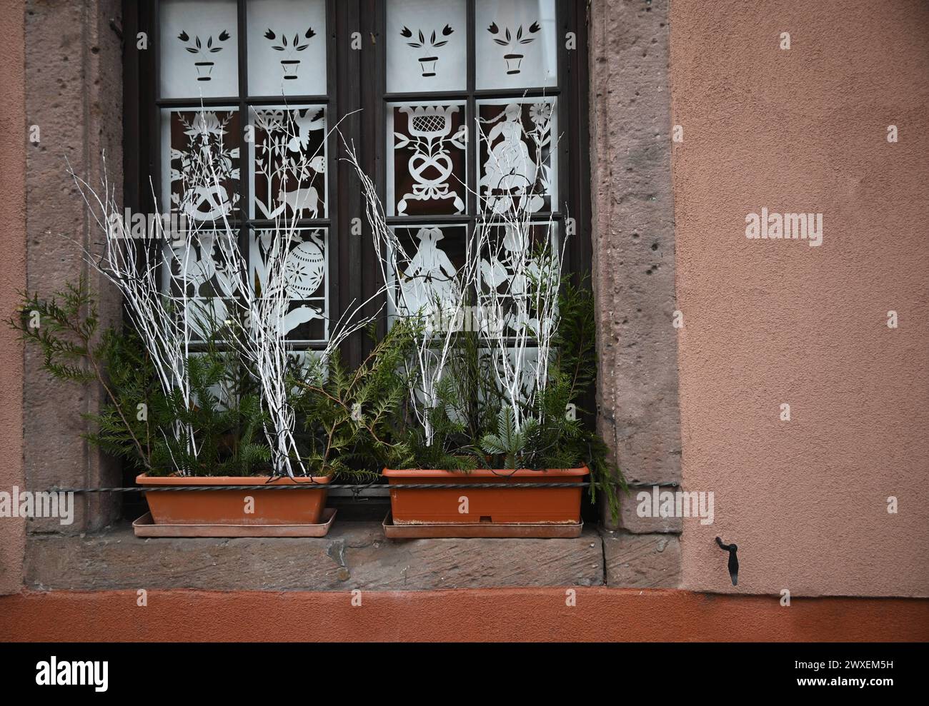 Traditional Alsatian rural house window with stone trim, handmade ...
