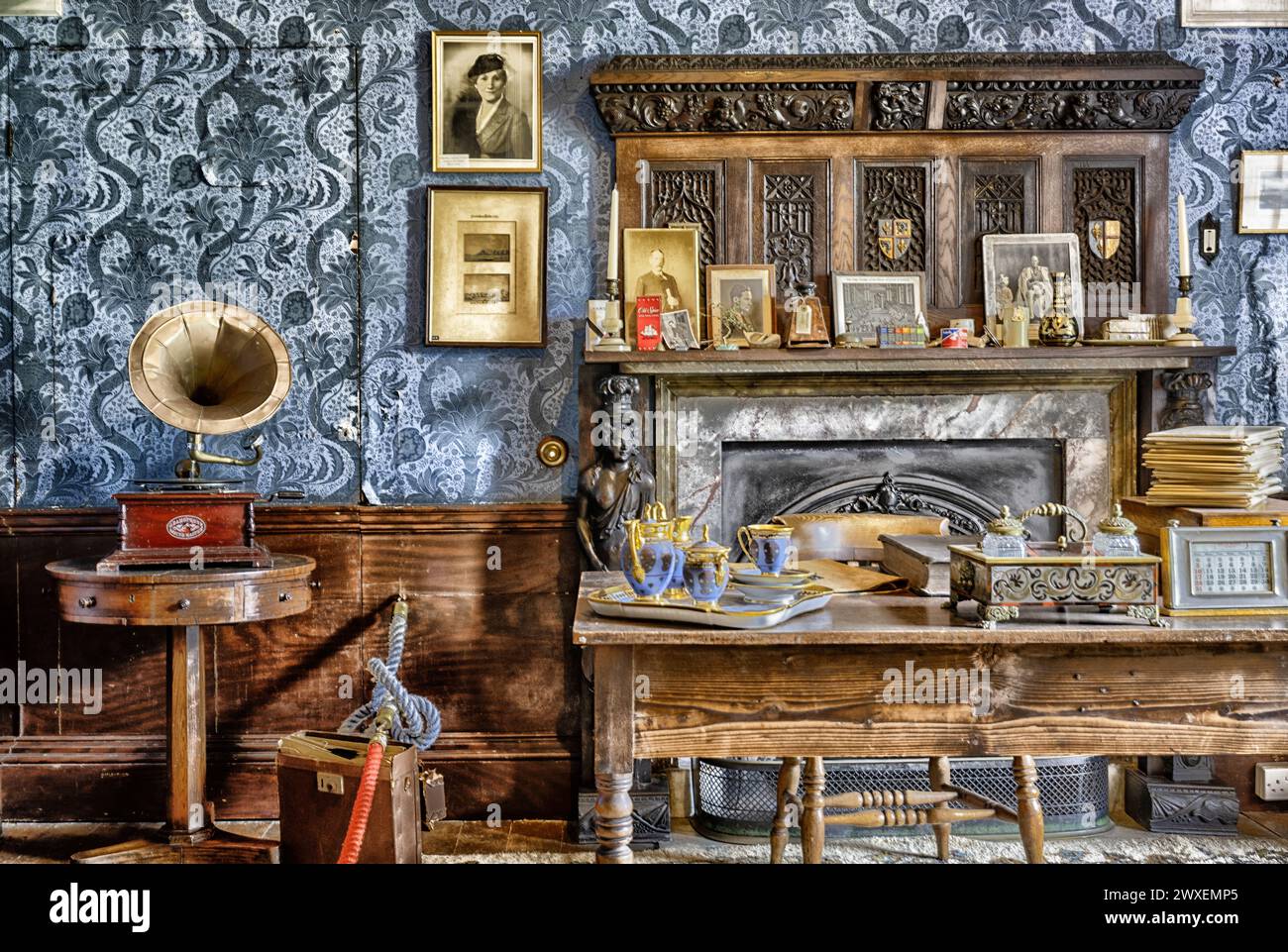 Powderham Castle, Kenton, Exeter, Devon, England, UK - interior view of ...