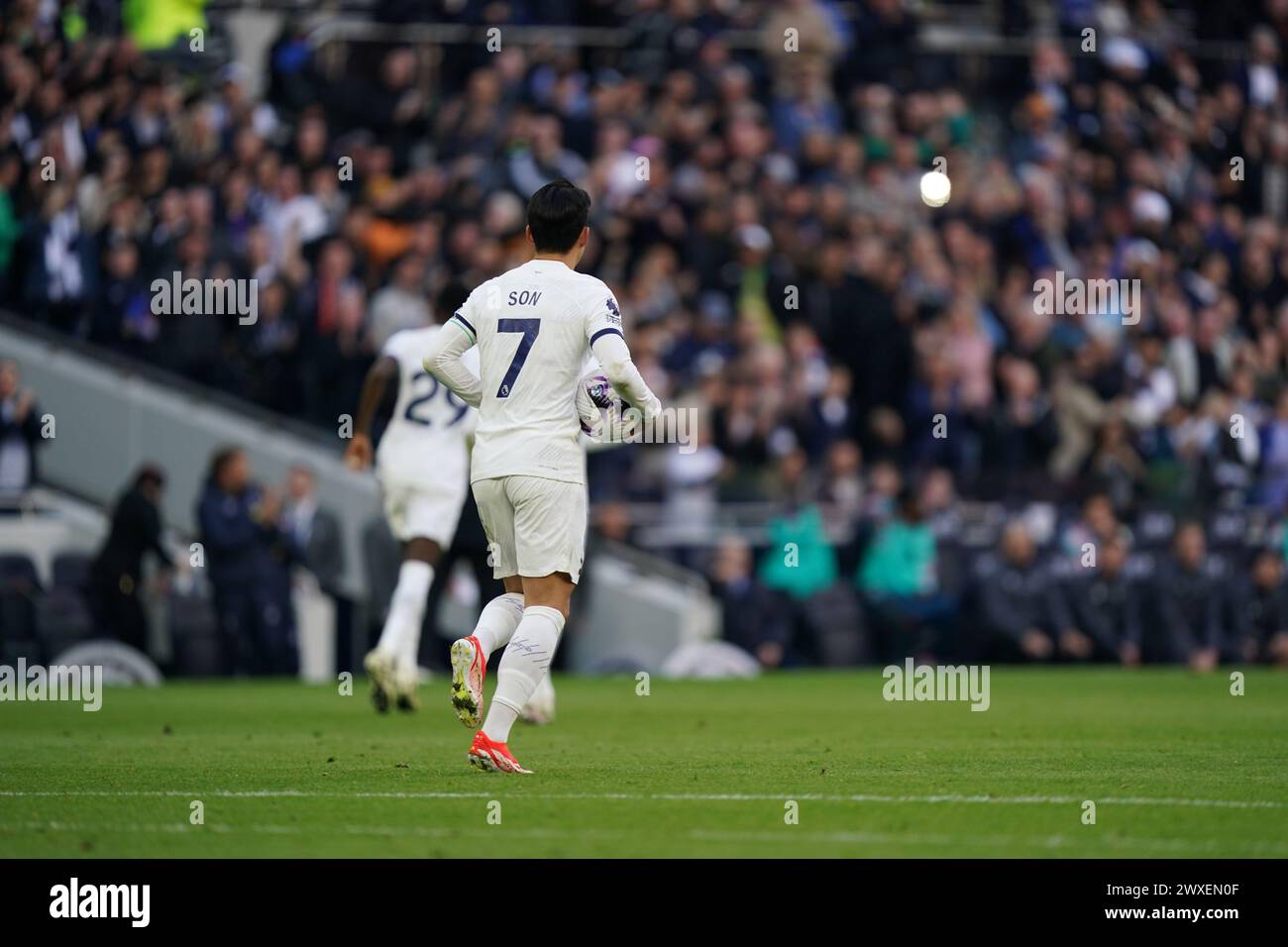 LONDON, ENGLAND - MARCH 30: Son Heung-Min of Tottenham Hotspur running ...