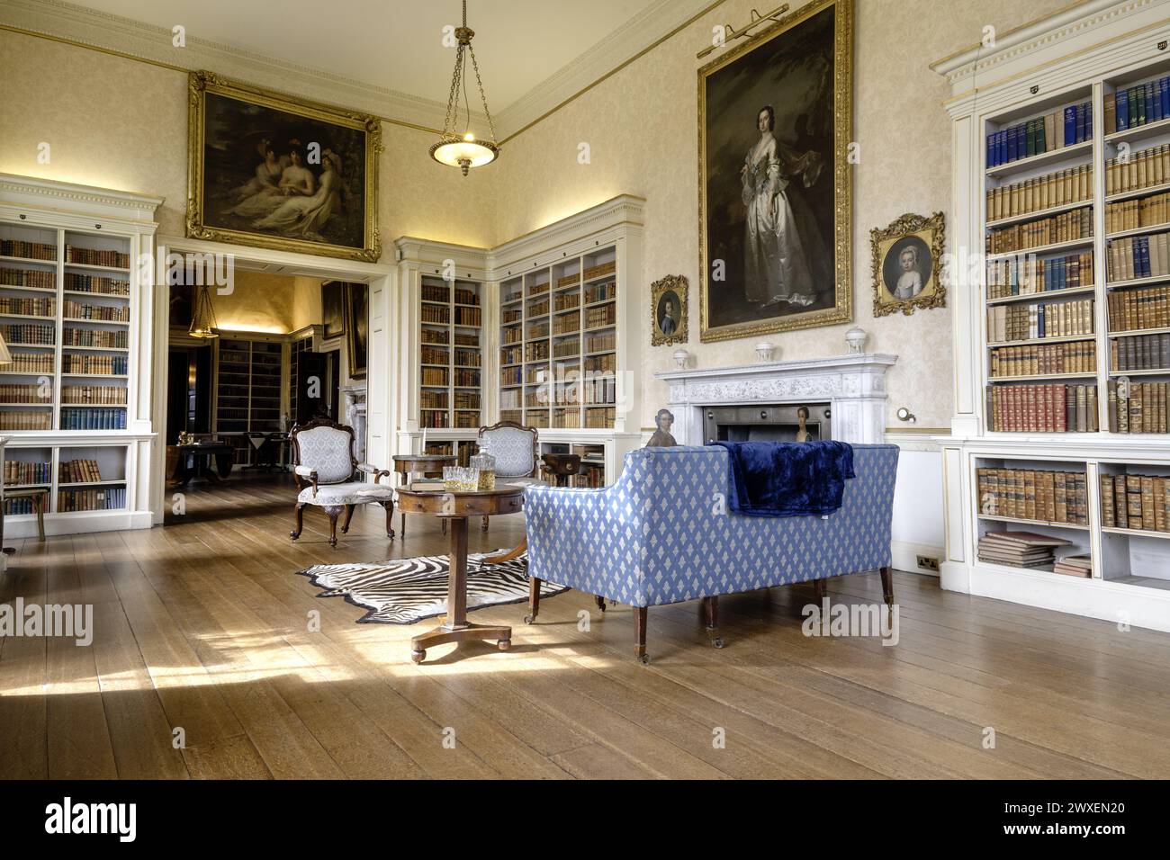 Powderham Castle, Kenton, Exeter, Devon, England, UK - interior view of the grand library Stock ...