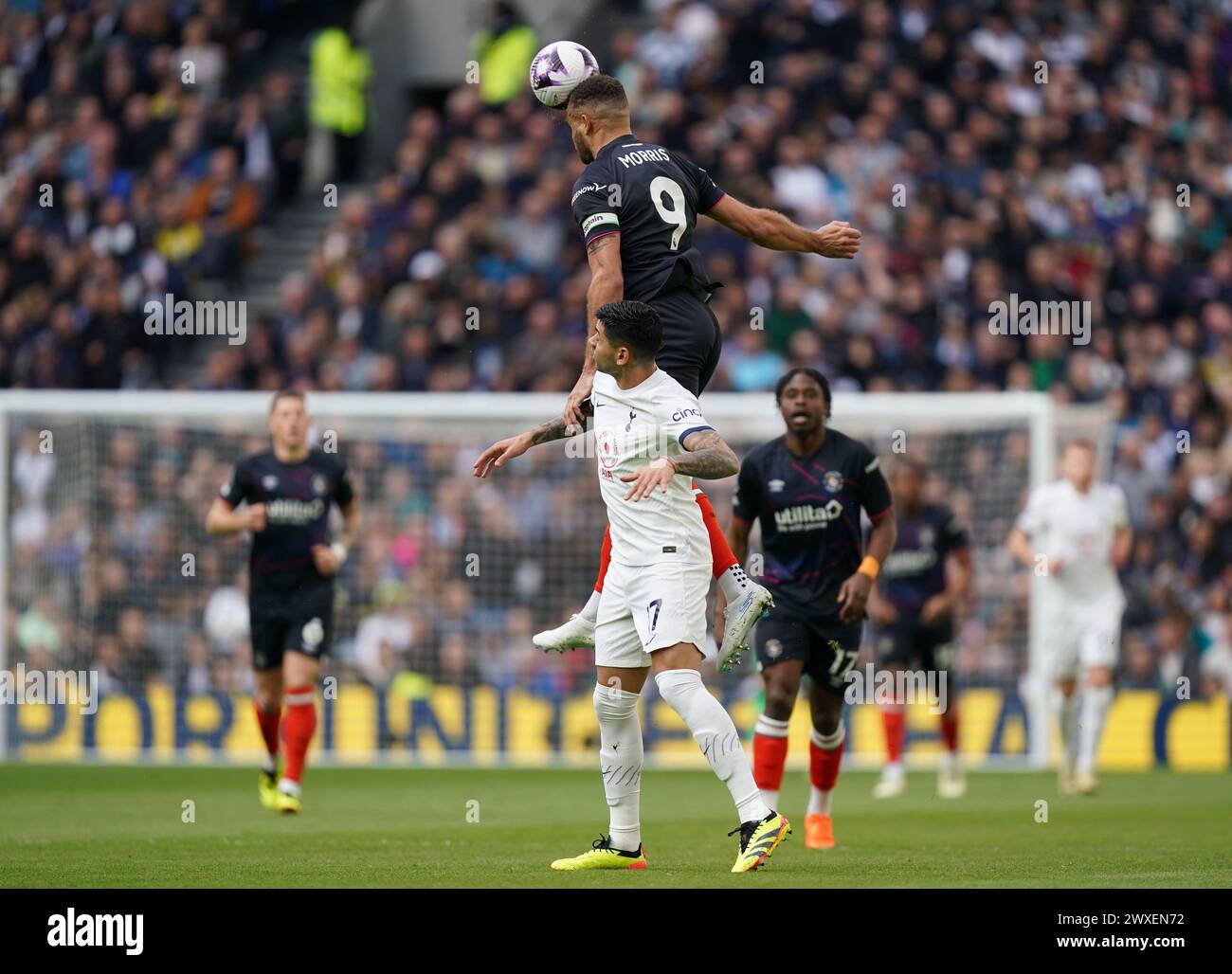 LONDON, ENGLAND - MARCH 30: Carlton Morris of Luton Town winning a ...