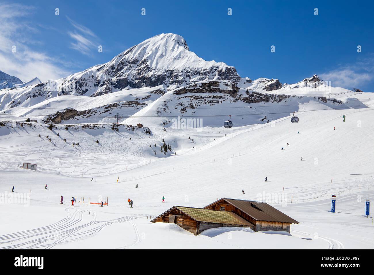 March 26, 2024: Skiing against the backdrop of the Bernese Alps in ...
