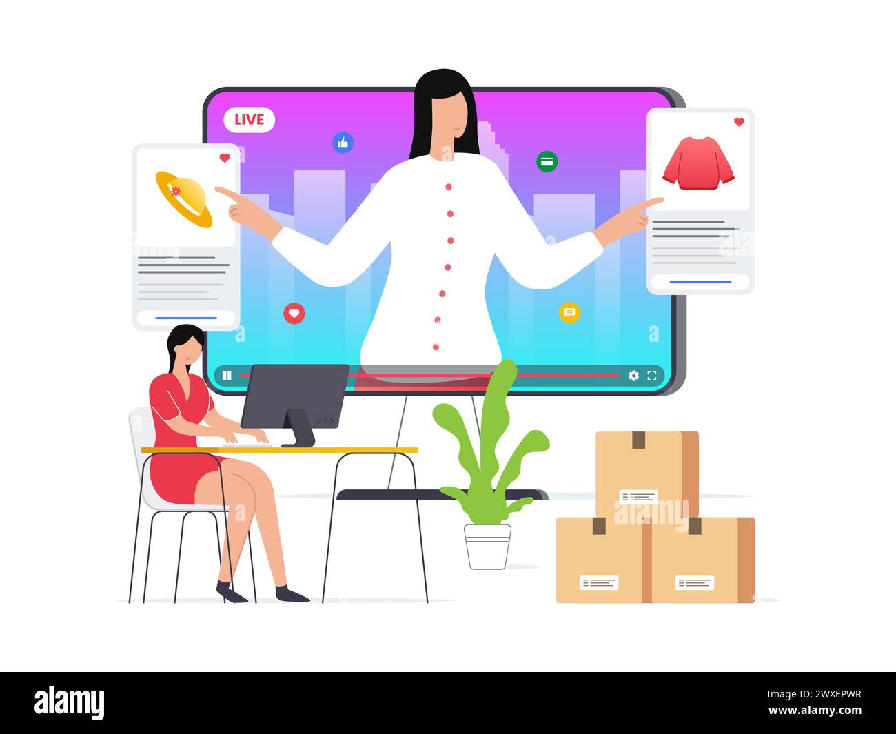 Woman review or selling her product through live streaming platform ... Woman review or selling her product through live streaming platform ...