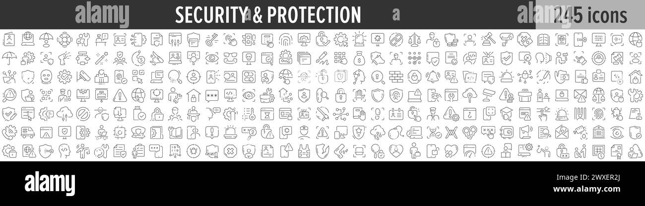 Security and Protection linear icon collection. Big set of 245 Security ...