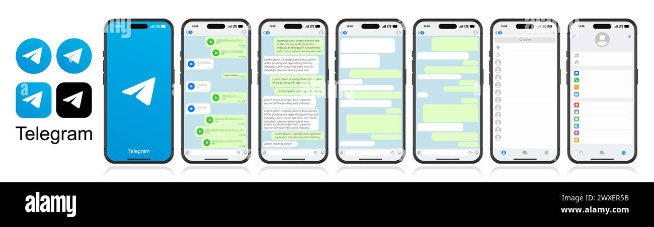 Telegram mockup on a white background. Telegram on social media screen ...