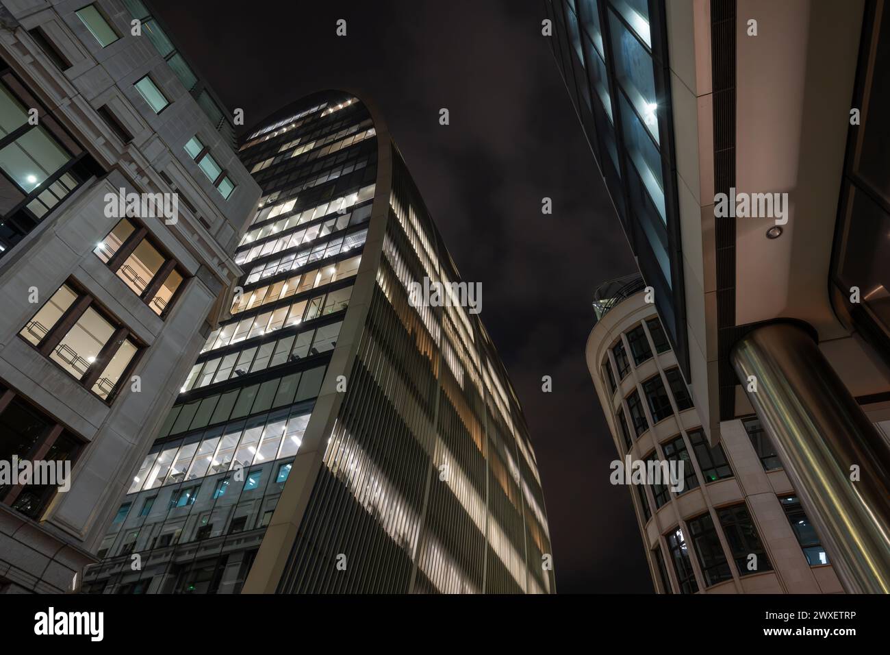 London, UK: Looking up at the Can of Ham building at 70 St Mary Axe in ...