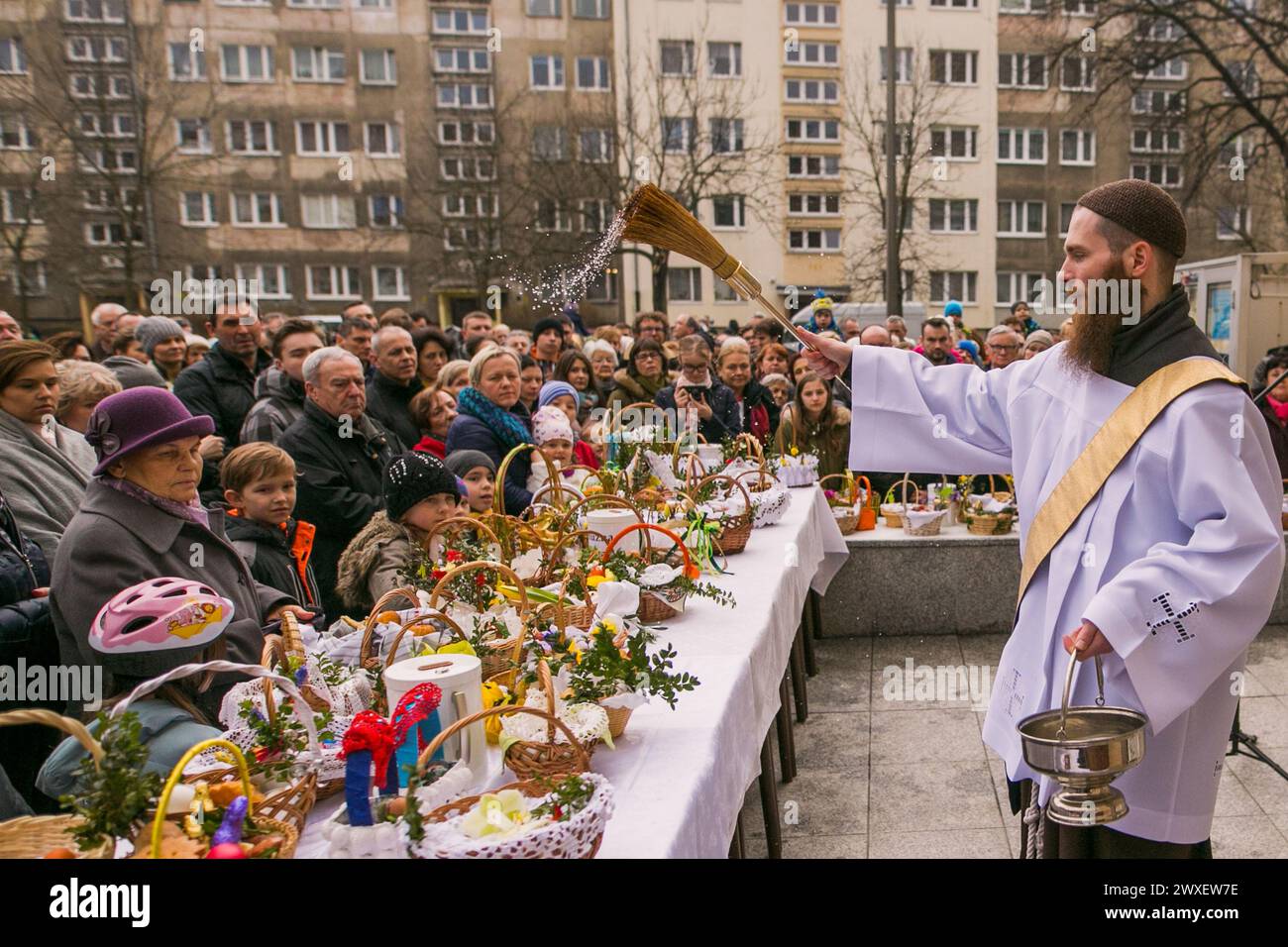 Wroclaw, Poland. 30th Mar, 2024. A priest performs a traditional 'holy ...