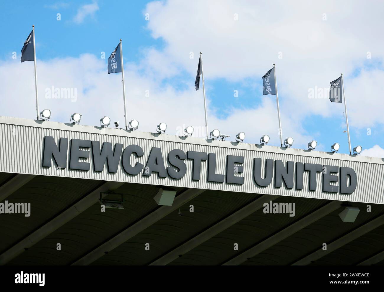 Newcastle United signage on to top of the East Stand during the Premier ...