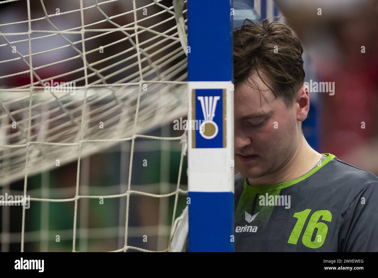 Hasselt, Belgium. 30th Mar, 2024. Vise's goalkeeper Nicholas Plessers ...