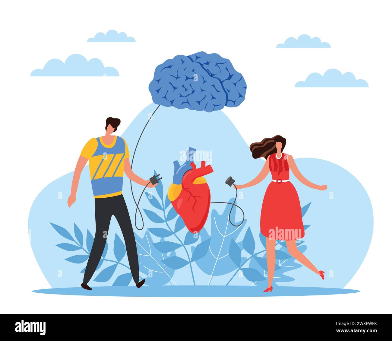 Connection between mind and heart. Common sense and emotions, balance ...