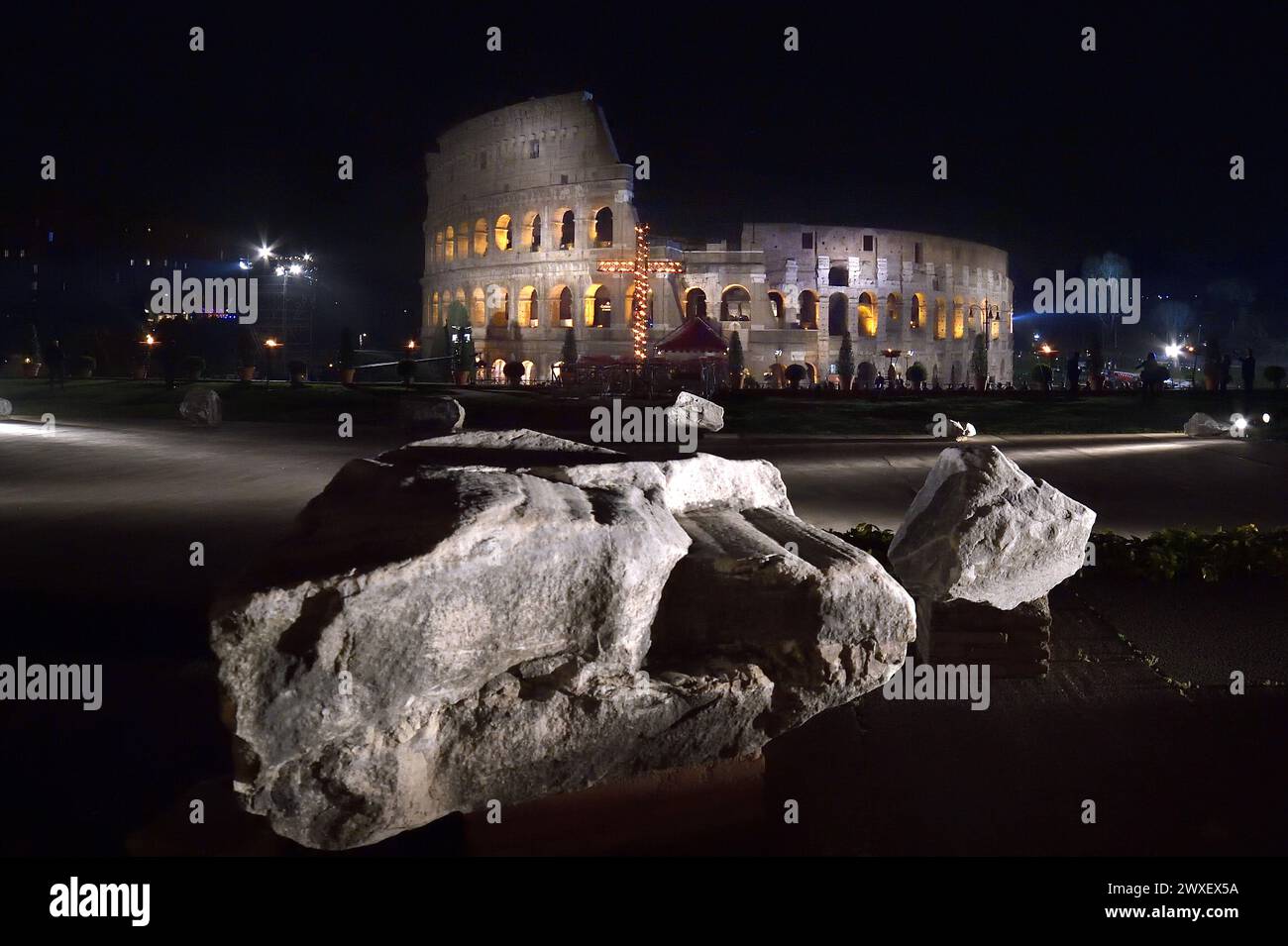 Rome. 29th Mar, 2024. Via Crucis (Way of the Cross) torchlight ...