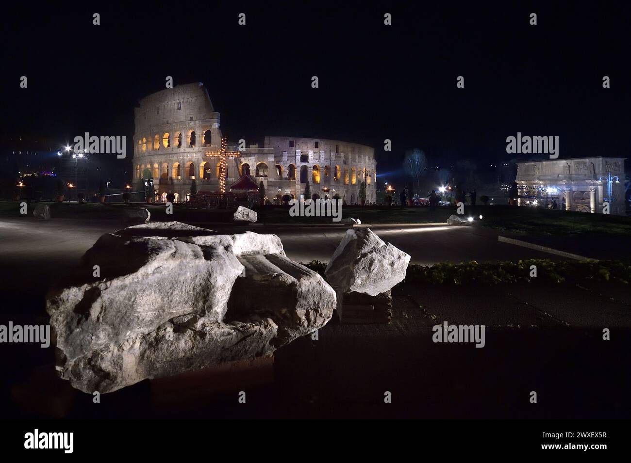Rome. 29th Mar, 2024. Via Crucis (Way of the Cross) torchlight ...