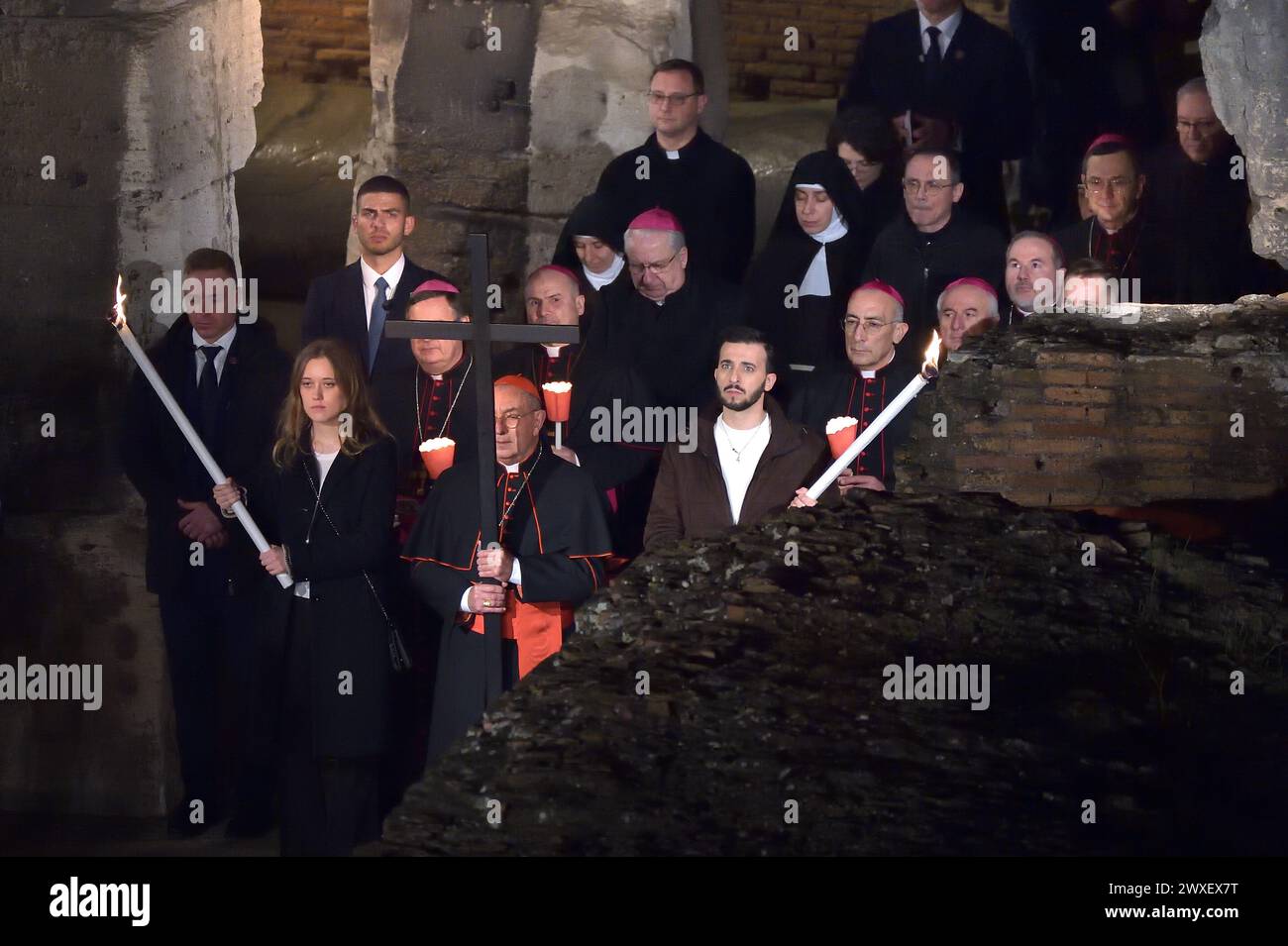 Rome. 29th Mar, 2024. Via Crucis (Way of the Cross) torchlight ...