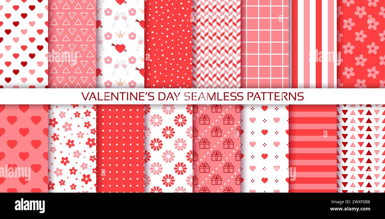 Valentine's day pattern. Cute seamless background. Red pink prints with ...