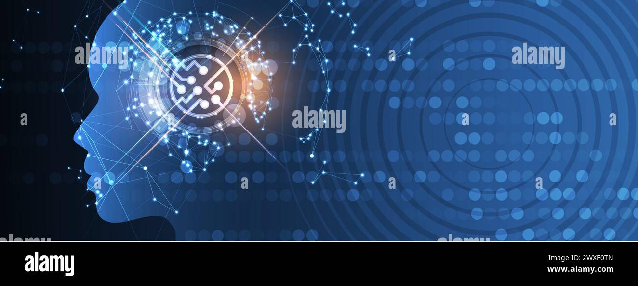 Abstract Artificial intelligence. Cloud computing. Machine learning. Technology web background ...