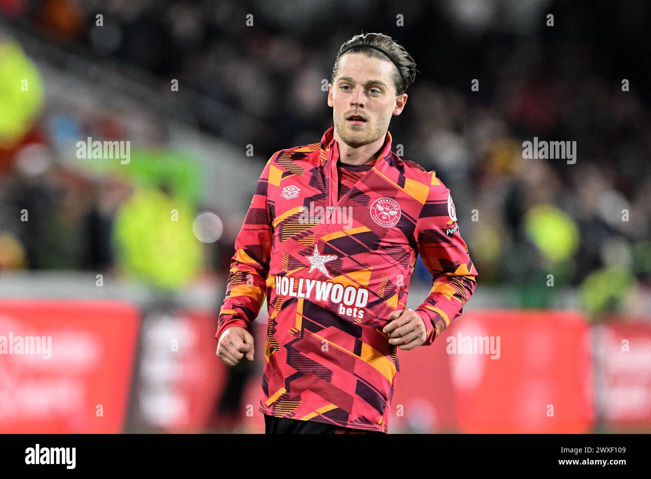 Mathias Jensen of Brentford in the pregame warmup session during the ...
