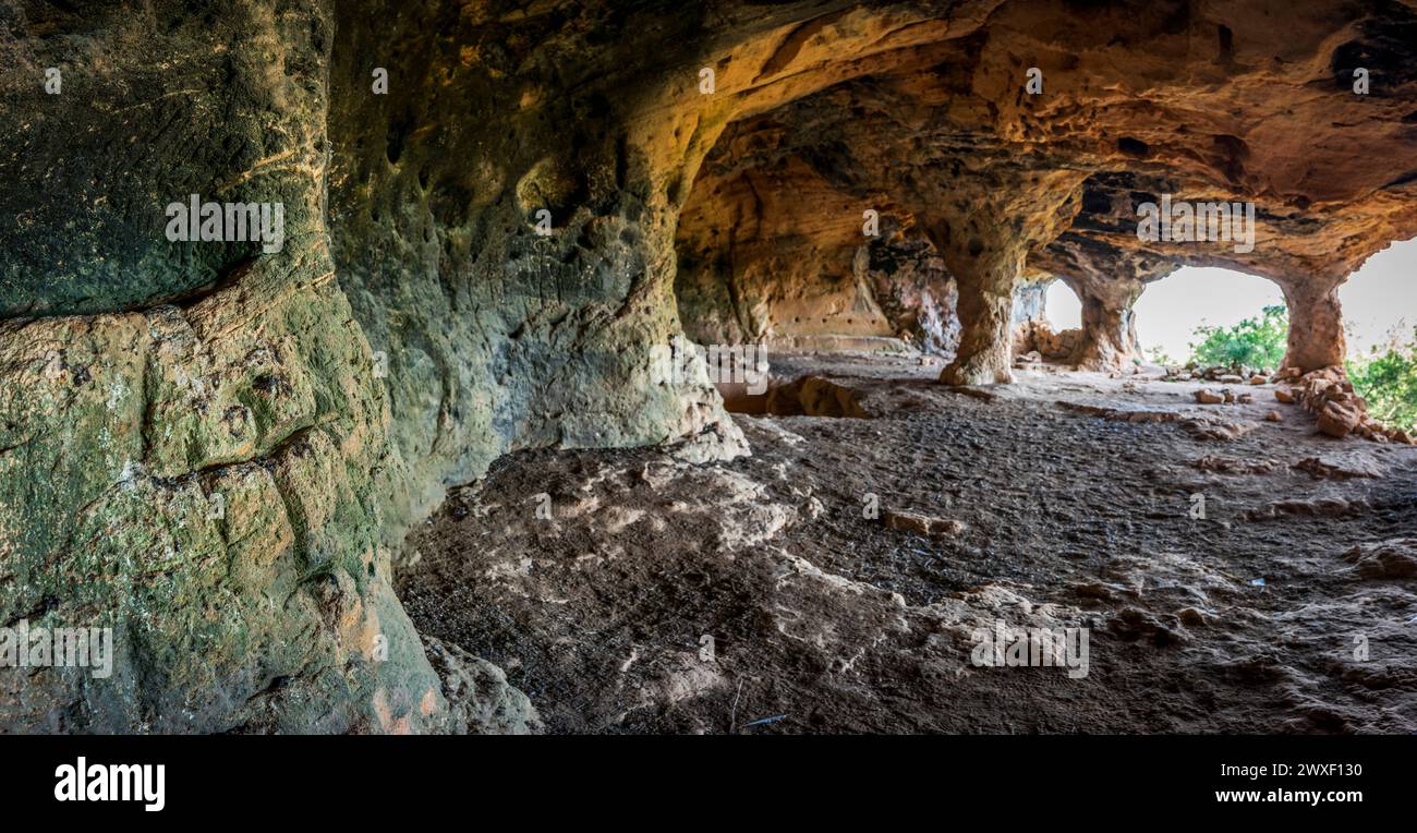 Sa Cova des Voltor, (the vulture cave), crosses carved in sandstone ...