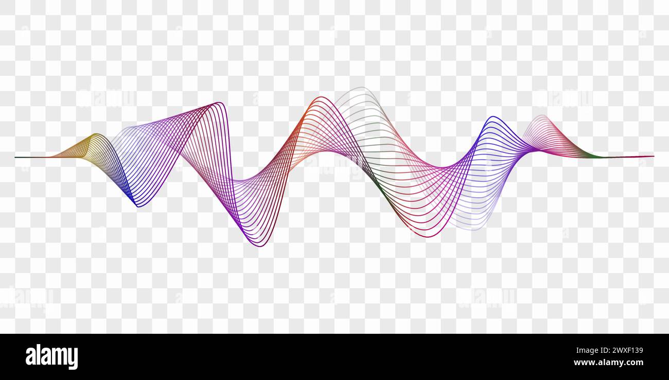 Abstract multicolored waves on transparent background. Electronic color sound waves. Vector ...