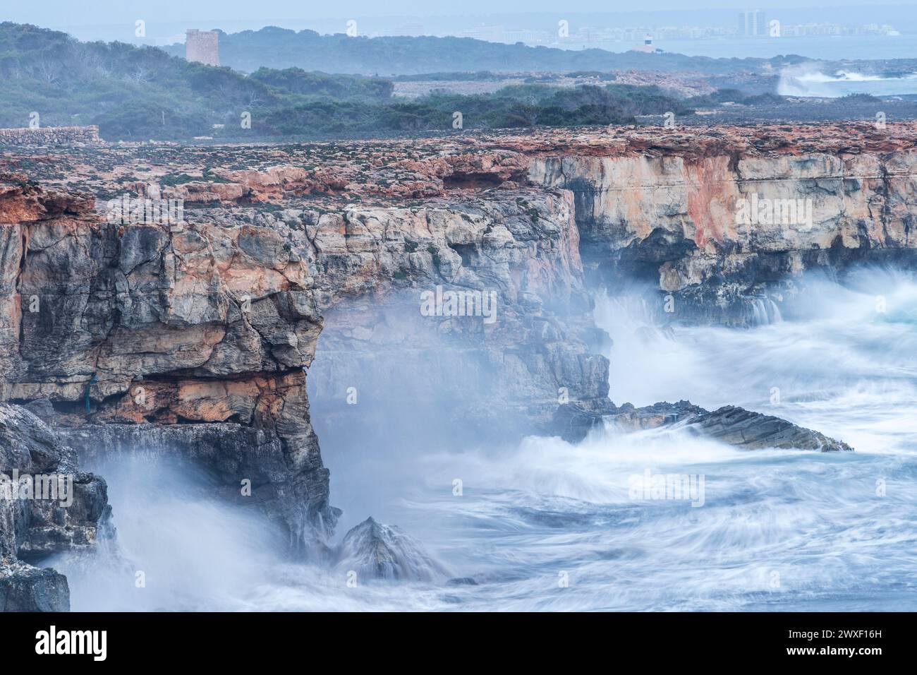 rough waves on the coast of Cala Pi and S Estalella, Llucmajor ...