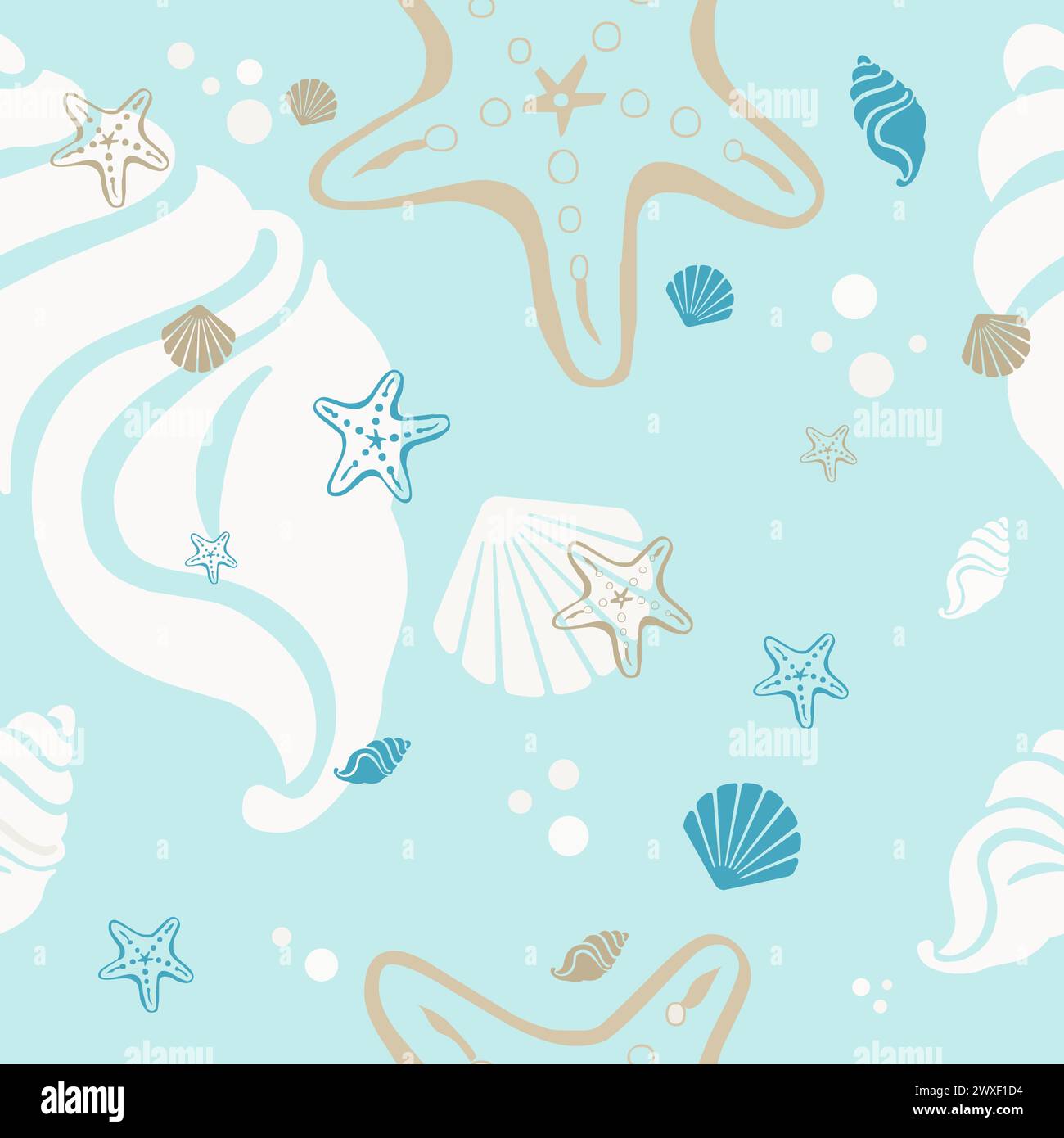 Beach shells and stars seamless pattern. Summer holidays background ...