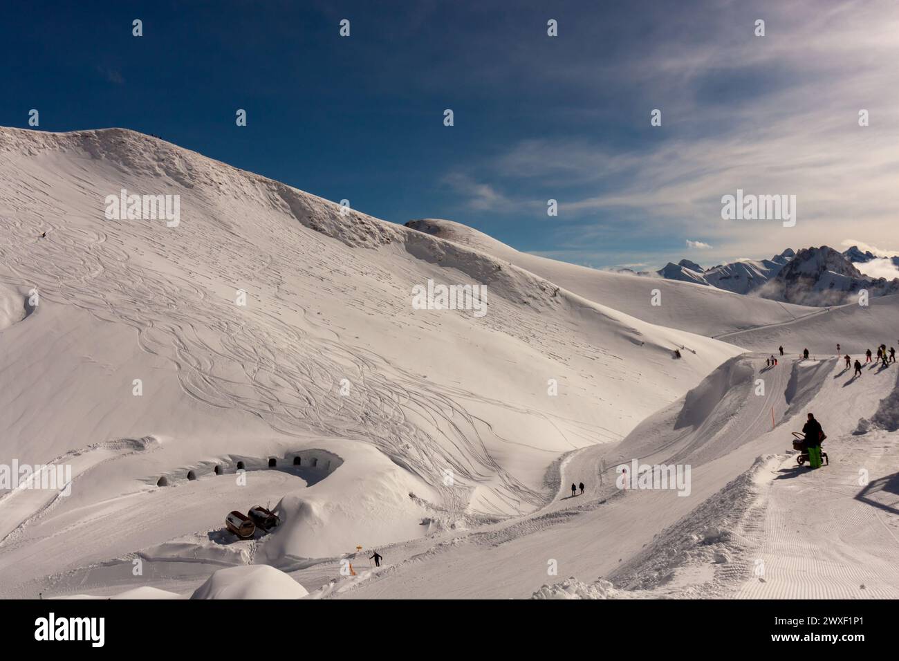 At the ski resort Oberstdorf. Snowy slopes of the Nebelhorn. Germany ...