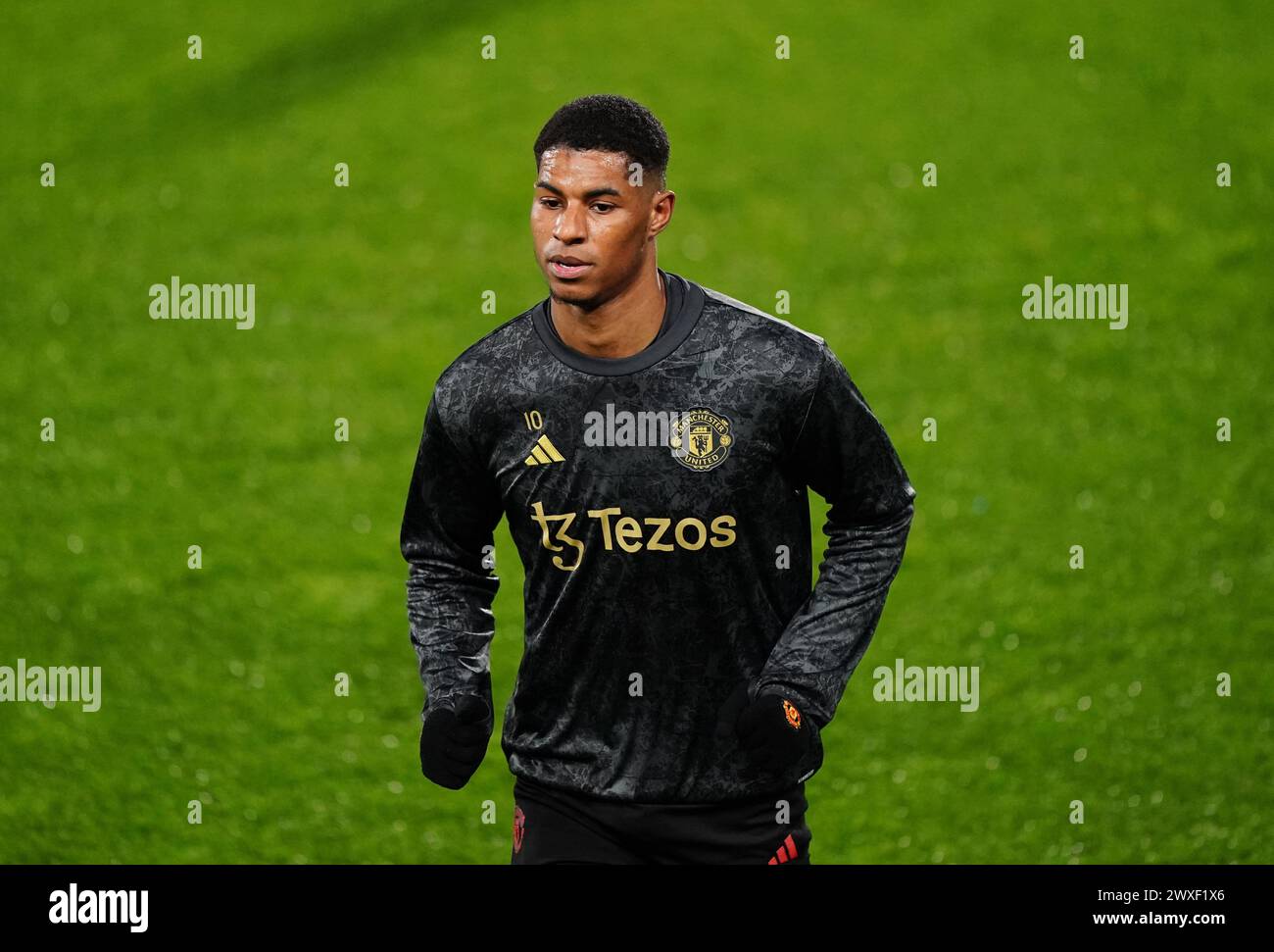 Manchester United's Marcus Rashford warming up ahead of the Premier ...