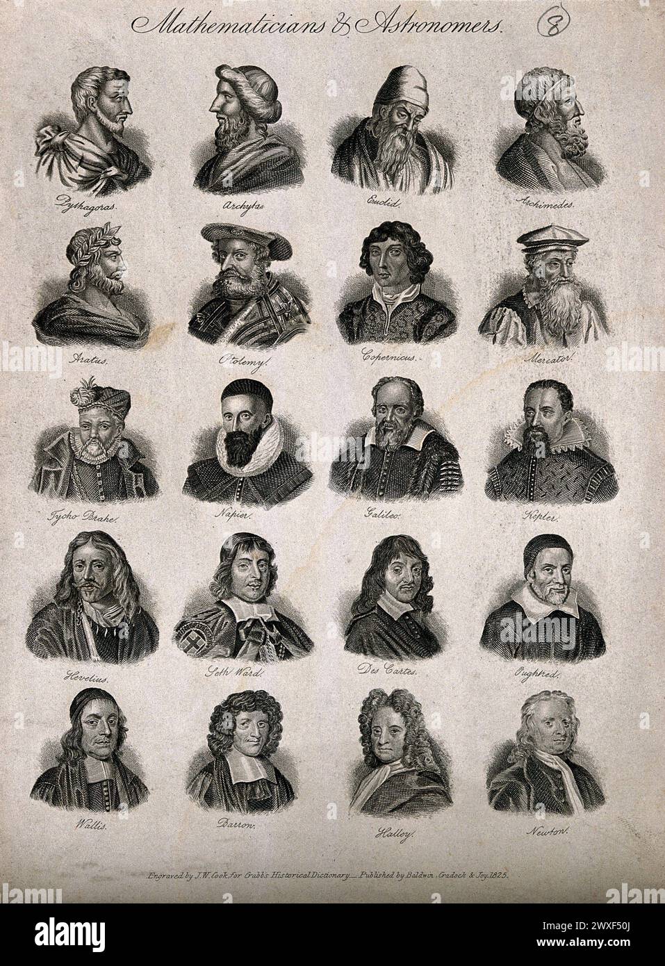 Engraving with twenty portraits of well known mathematicians and ...