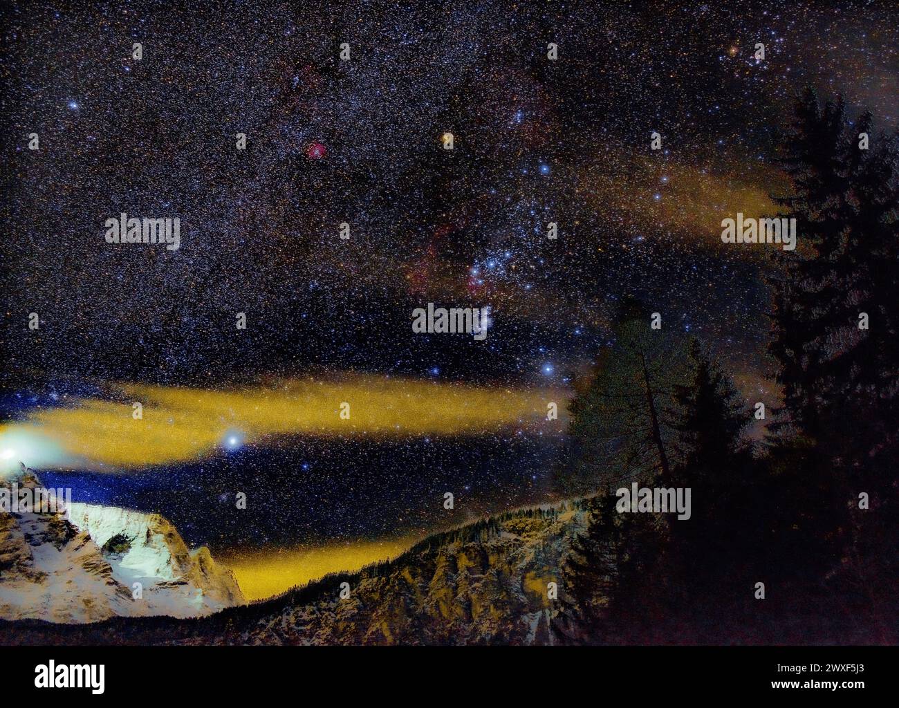 Overnight in the mountains with starry night and the deep space Stock ...