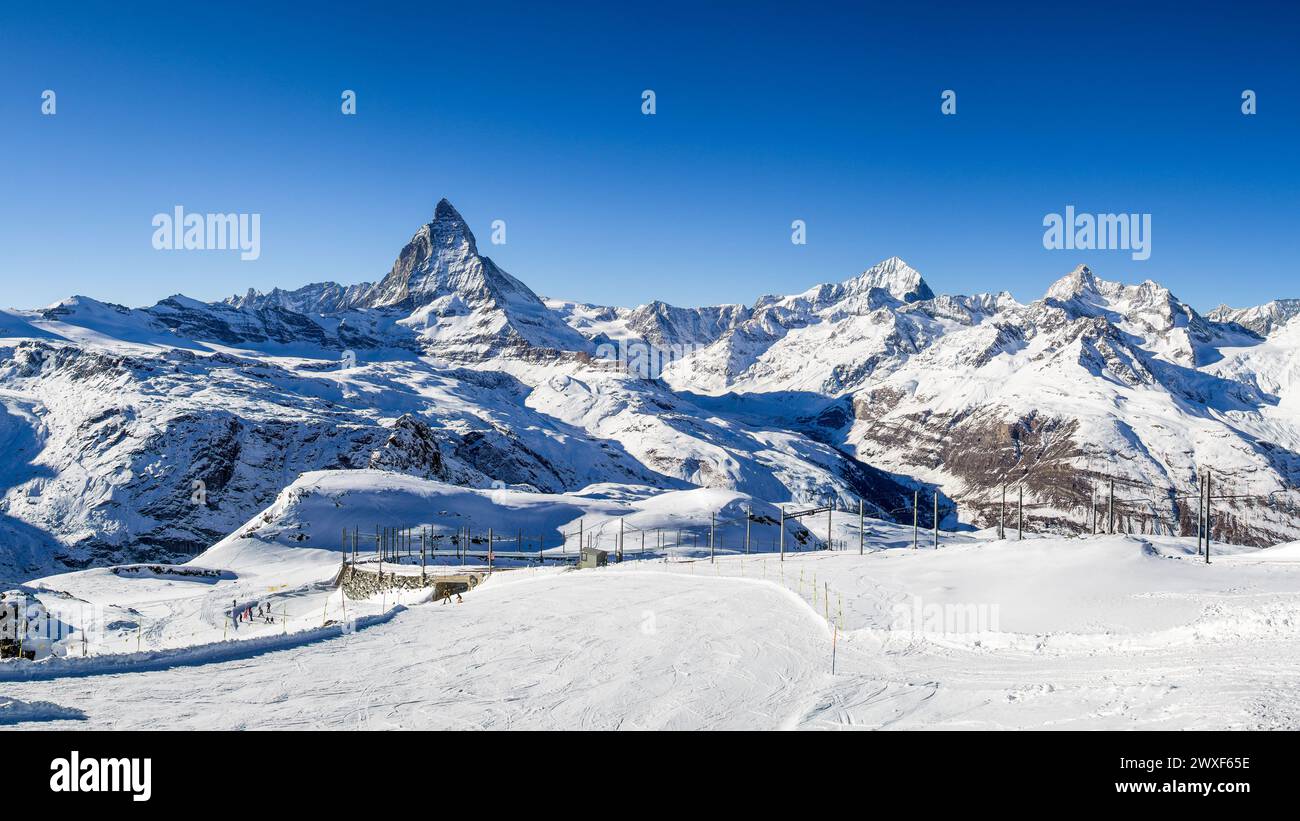 Matterhorn panorama - the most famous landmark in Swiss Alps mountains ...