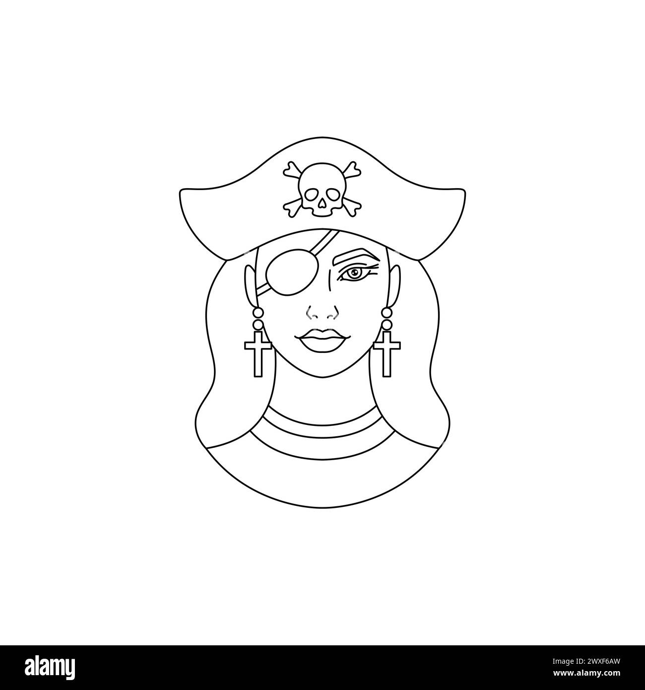 Icon of young woman pirate in a simple line art style Stock Vector ...