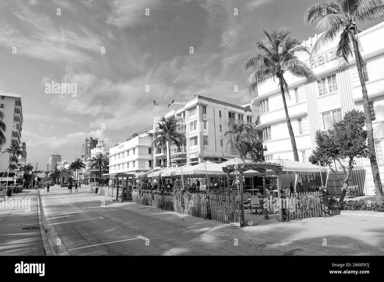 Miami, USA - April 18, 2021: Ocean Drive street with Art Deco hotels ...