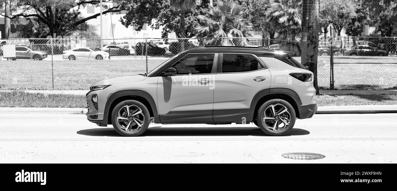 Miami Beach, Florida USA - April 15, 2021: blue chevrolet trailblazer ...