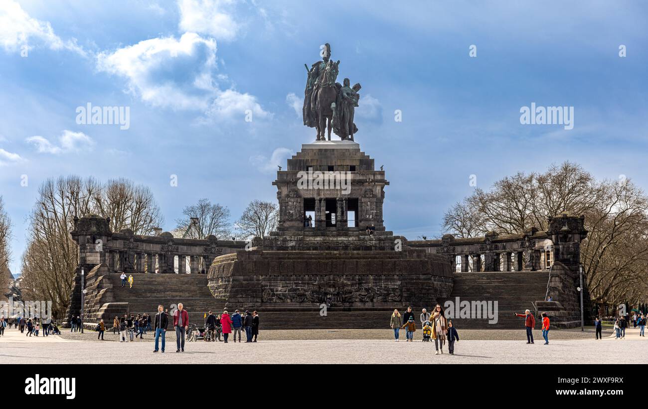 A huge statue of Emperor Wilhelm I in Koblenz in meeting point of ...