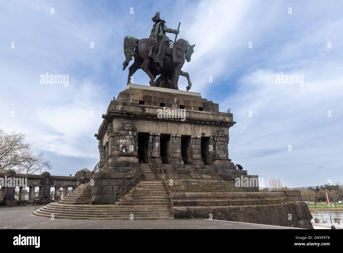 A huge statue of Emperor Wilhelm I in Koblenz in meeting point of ...