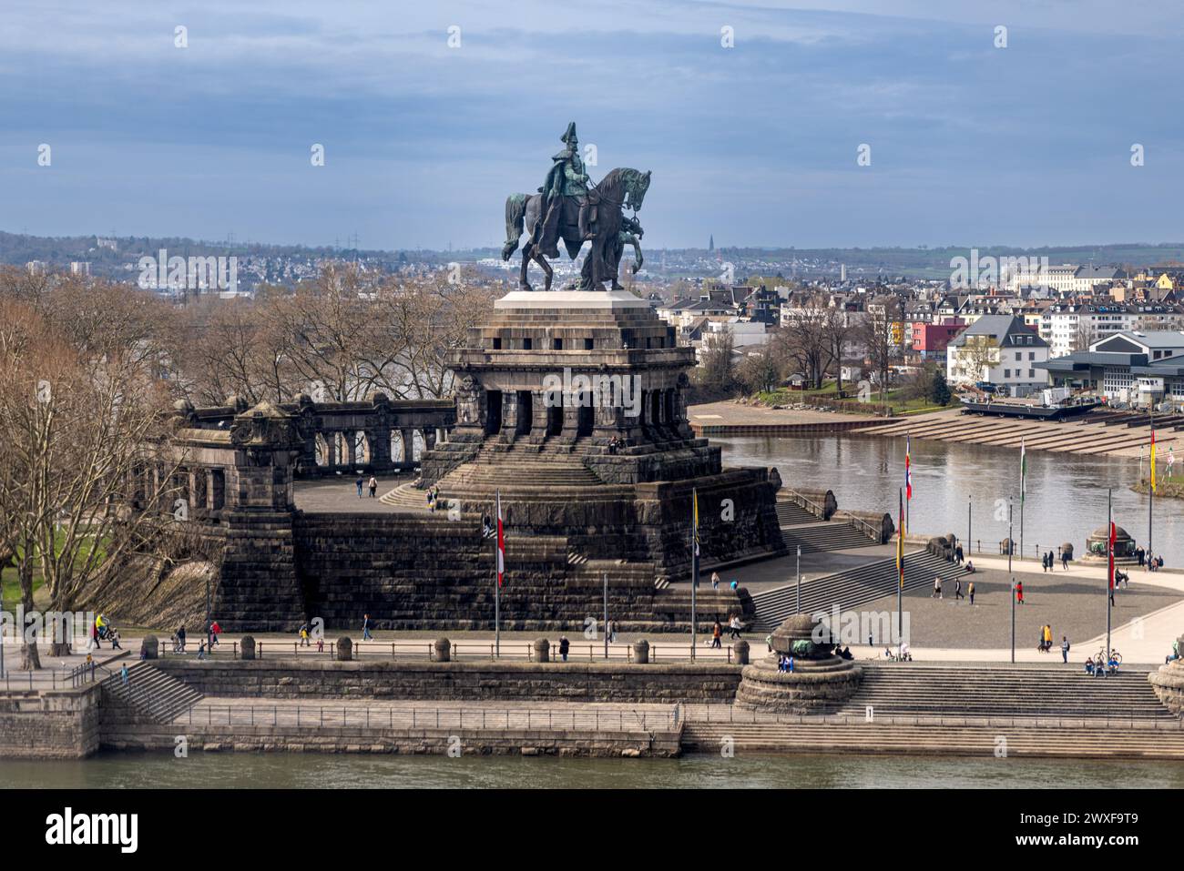 A huge statue of Emperor Wilhelm I in Koblenz in meeting point of ...