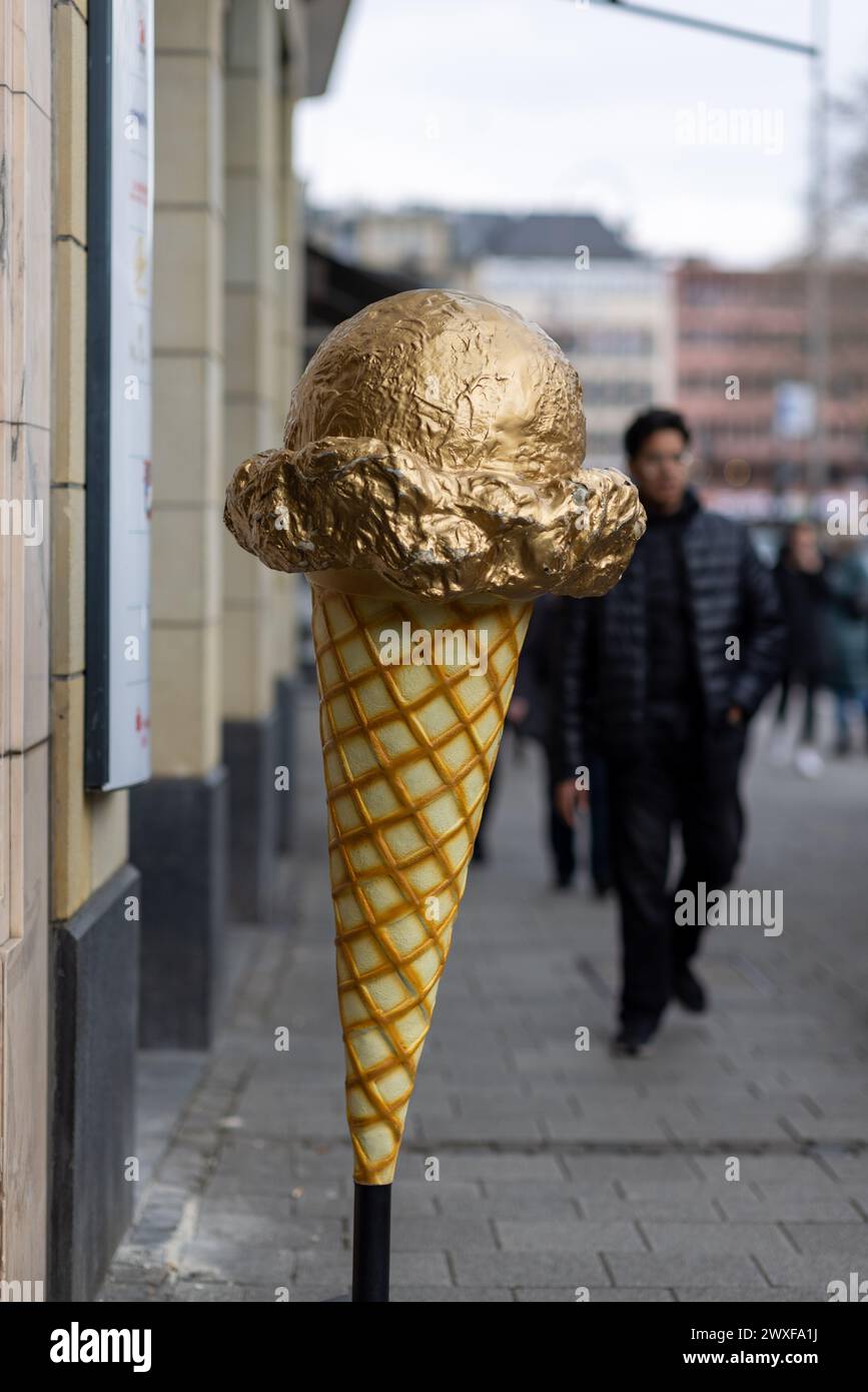 A Giant Ice Cream Cone attracting people to Gelateria in Cologne on a ...