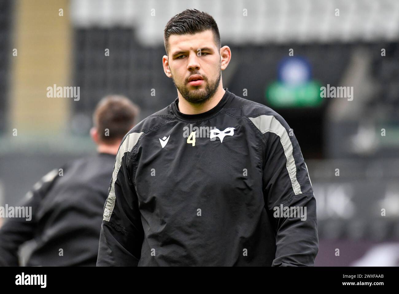 Swansea, Wales. 30 March 2024. Rhys Davies of Ospreys during the pre ...