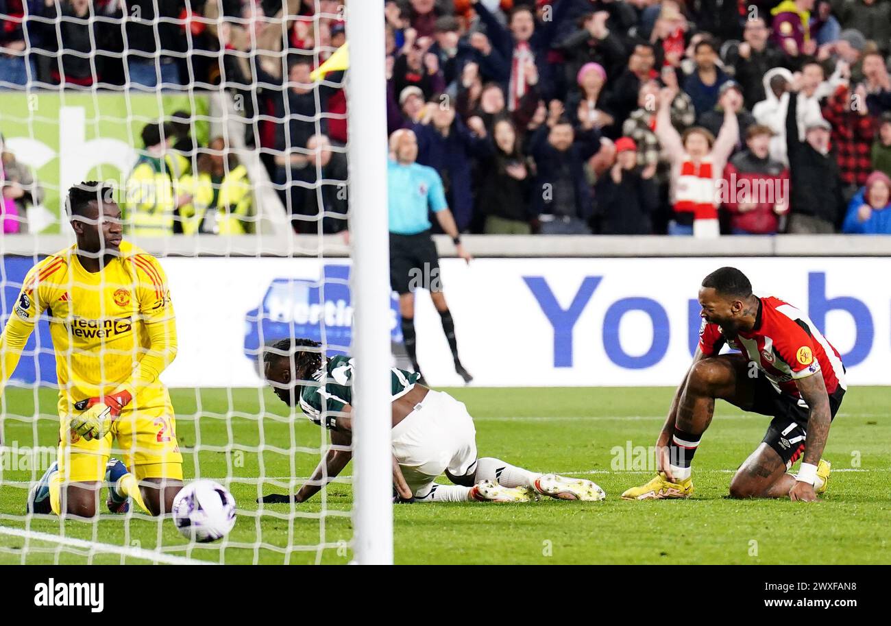 Brentford's Ivan Toney caught offside during the Premier League match ...