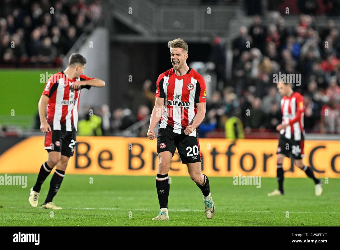 Kristoffer Ajer of Brentford celebrates his goal to make it 1-1 during ...