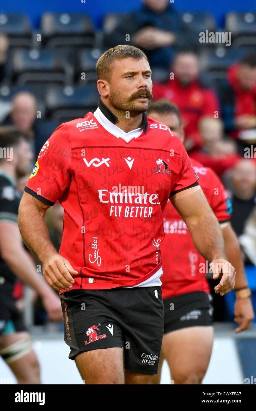 Swansea, Wales. 30 March 2024. Jaco Visagie of Emirates Lions during ...