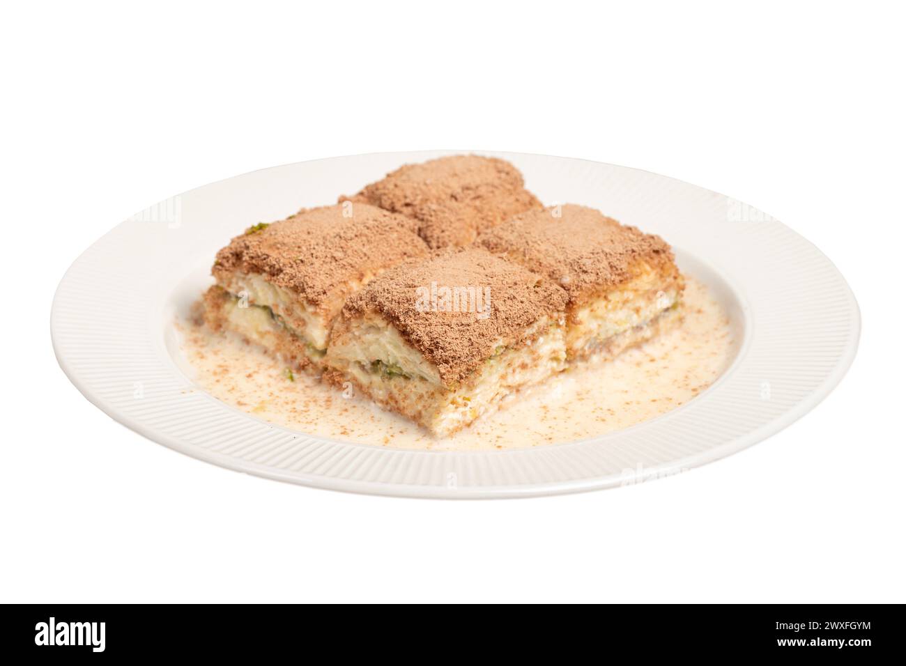 Cold baklava with pistachios isolated on white background. Turkish ...