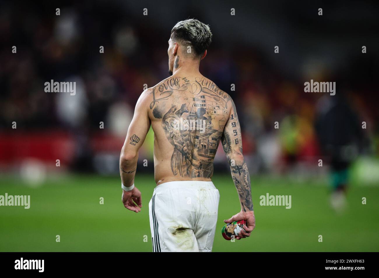 LONDON, UK - 30th Mar 2024: The tattooed back of Anthony of Manchester ...