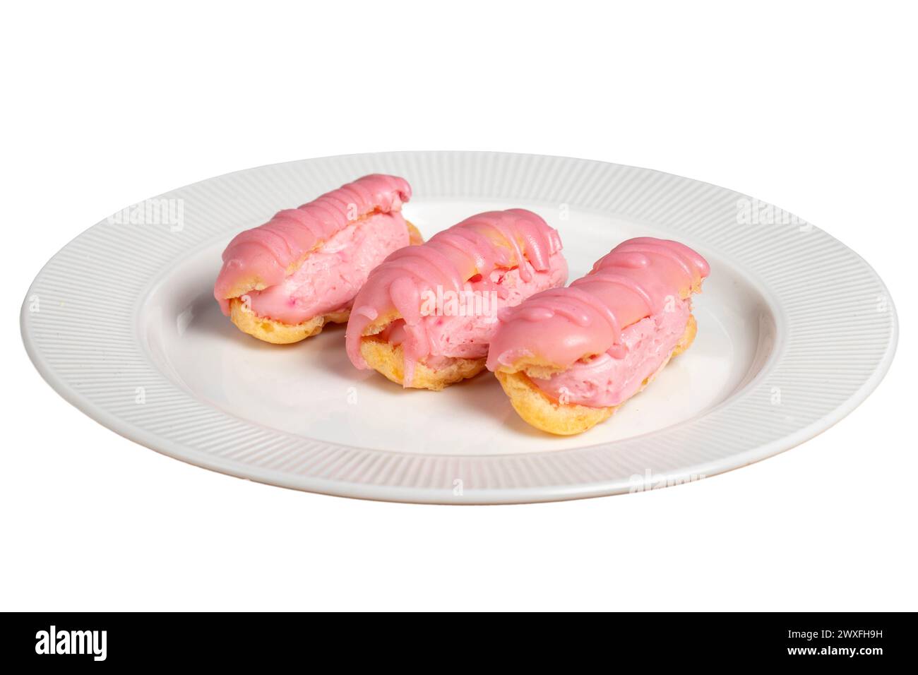 Strawberry cream eclair. Strawberry eclair dessert isolated on white ...