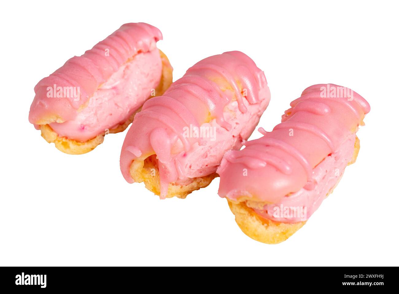 Strawberry cream eclair. Strawberry eclair dessert isolated on white ...