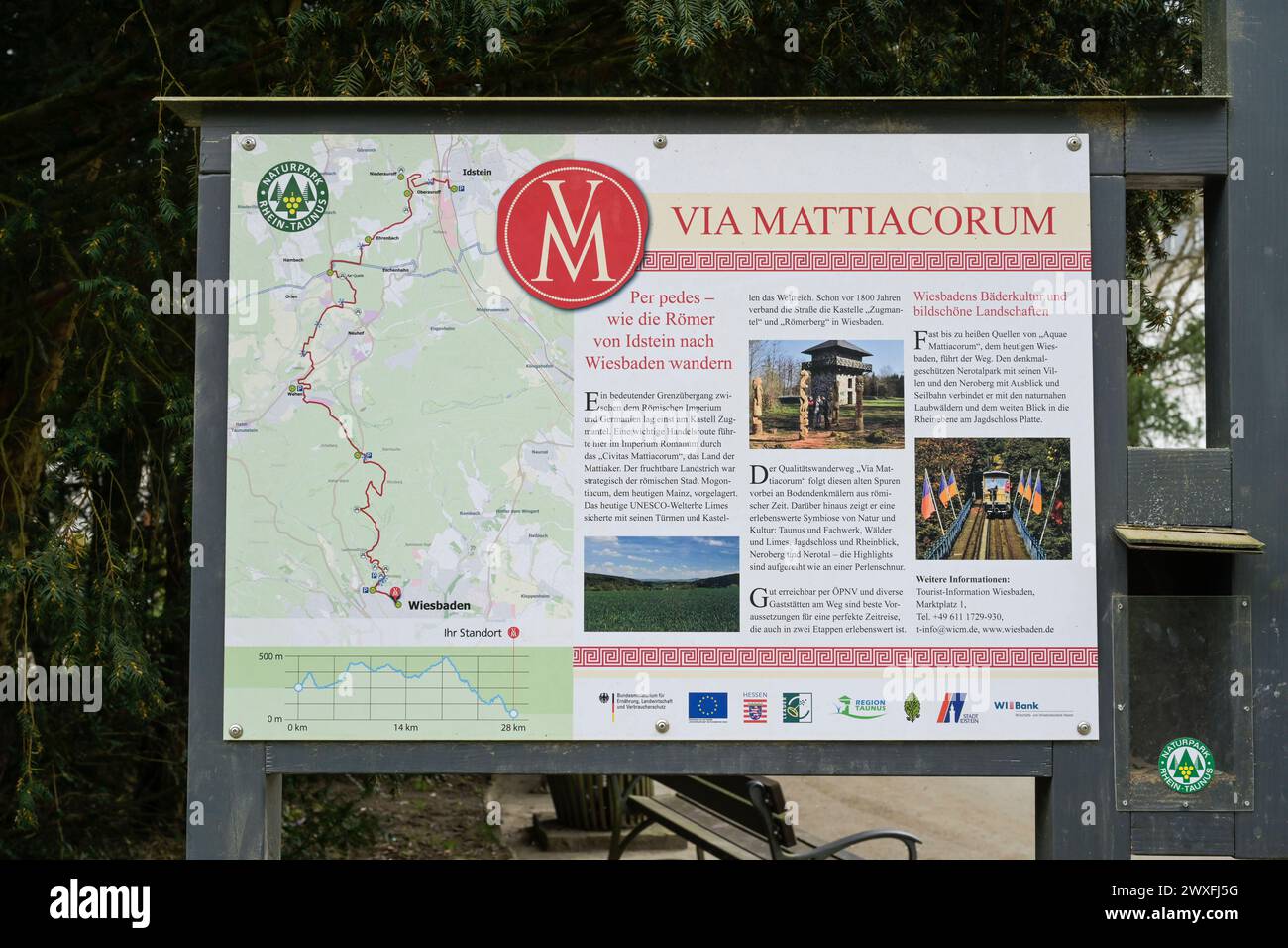Schild, Wanderweg Via Mattiacorum, Nerotal, Wiesbaden, Hessen ...