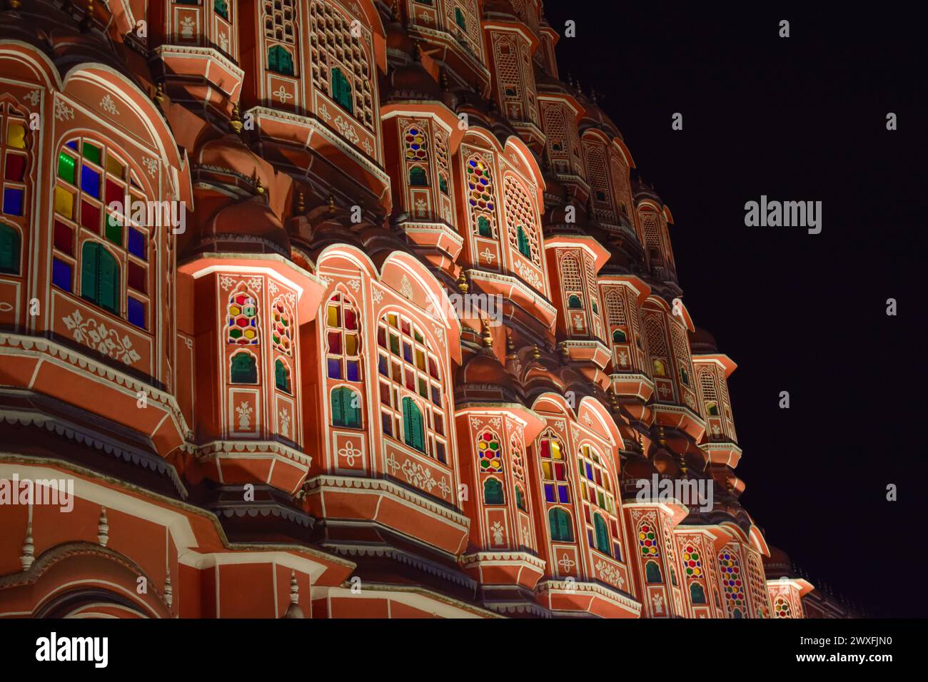 Night Side view of Hawa Mahal in Jaipur. Tourist destination of many ...