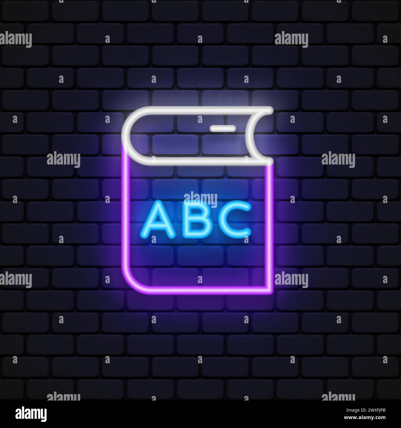 ABC book neon sign. Study book glowing icon. Vector illustration Stock ...